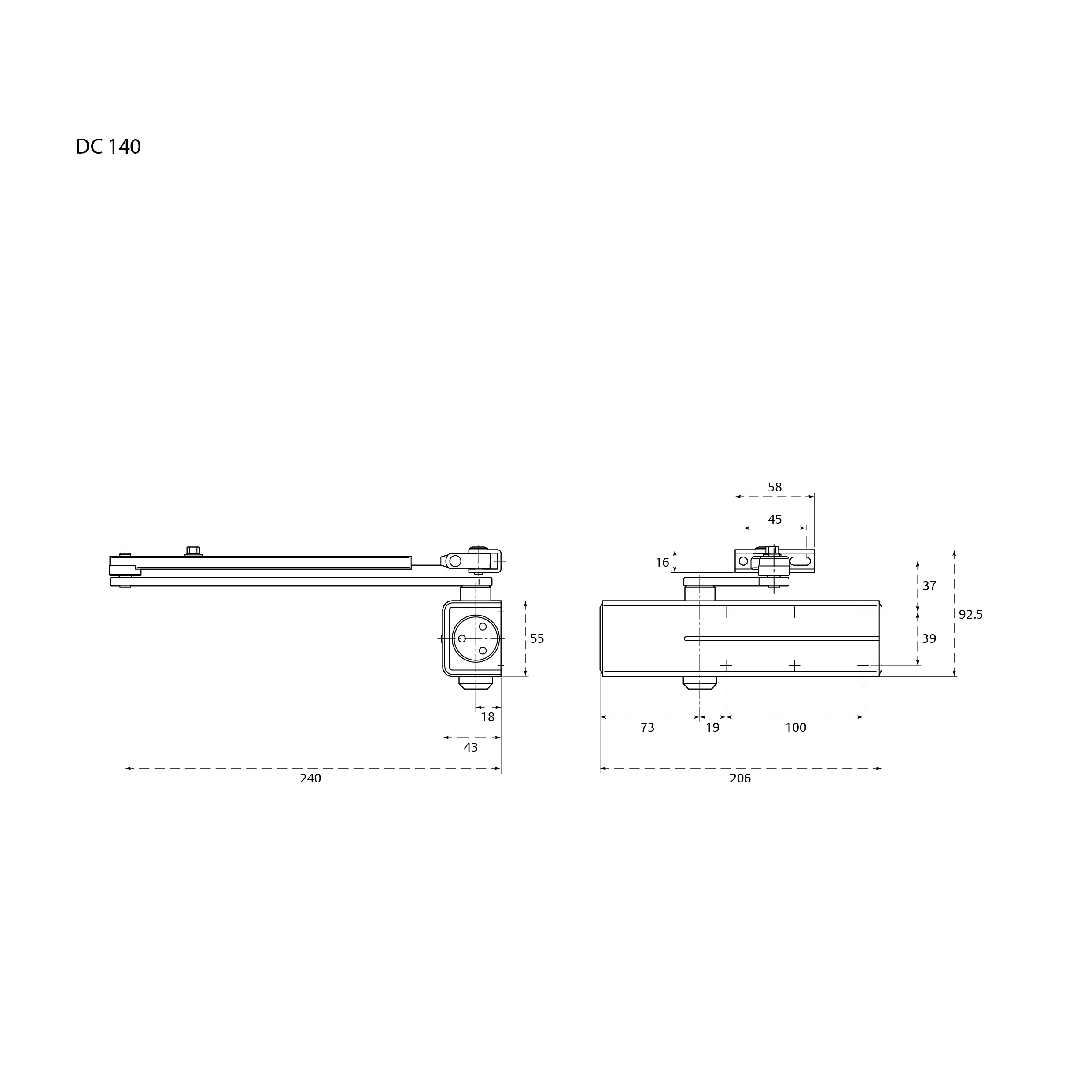DC140 rack and pinion EN2-5 door closer with link arm | ASSA ABLOY